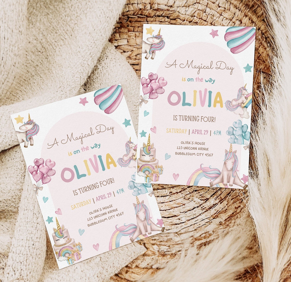 Editable Rainbow Unicorn Birthday Invitation, Magical Pastel Whimsical ...