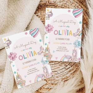 Editable Rainbow Unicorn Birthday Invitation, Magical Pastel Whimsical ...