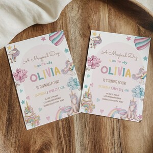 Editable Rainbow Unicorn Birthday Invitation, Magical Pastel Whimsical ...