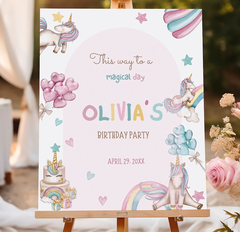 Editable Rainbow Unicorn Birthday Invitation, Magical Pastel Whimsical ...