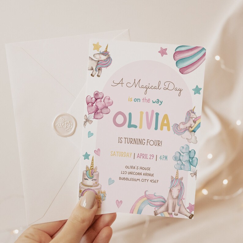 Editable Rainbow Unicorn Birthday Invitation, Magical Pastel Whimsical ...