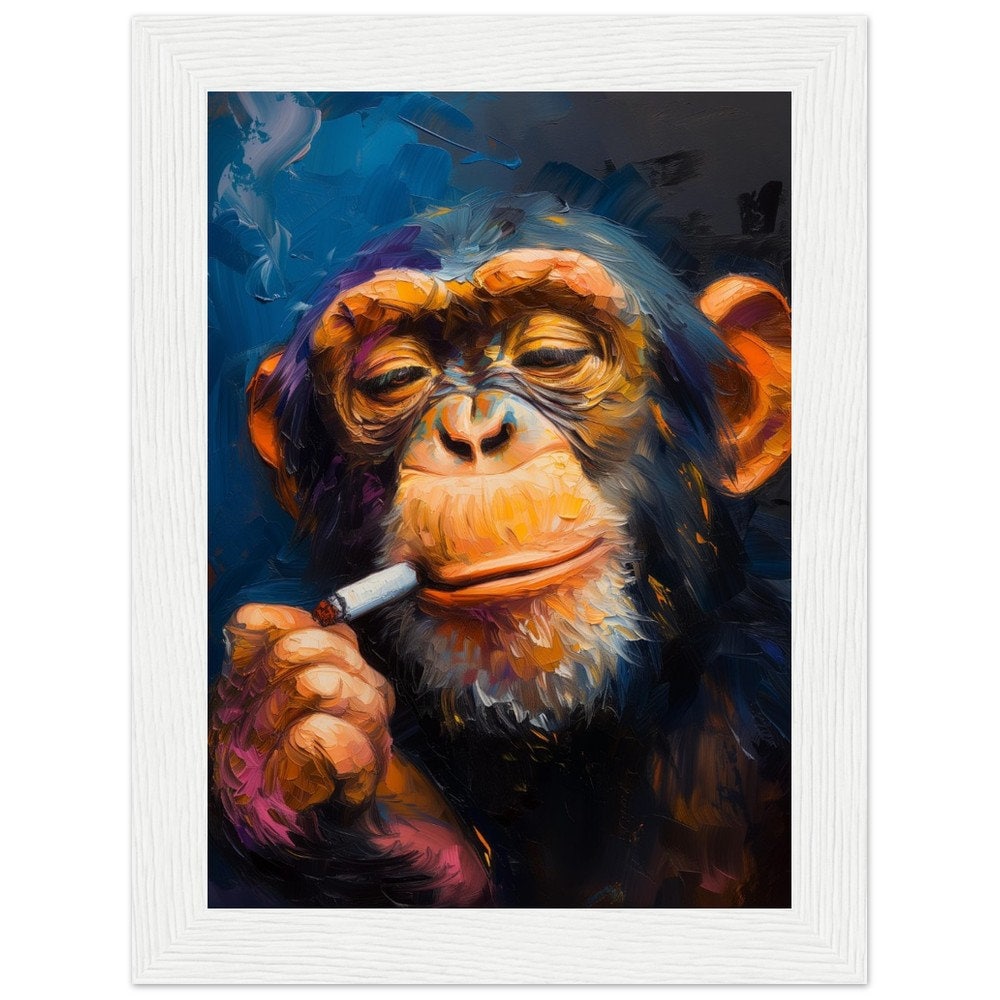 Smoking Monkey Oil Paint Detail Premium Matte Paper Wooden Framed ...