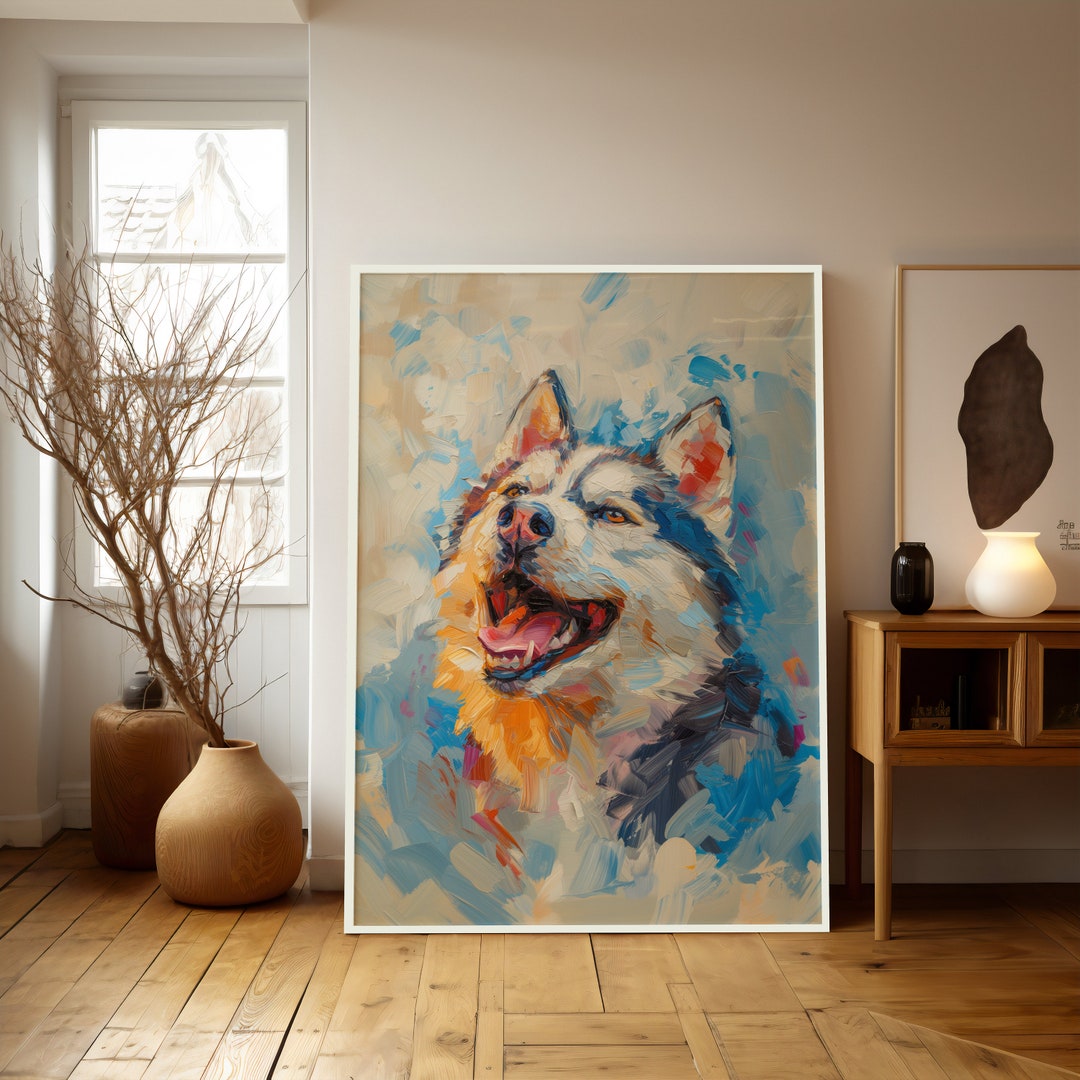 Husky Oil Paint Detail Premium Matte Paper Wooden Framed Poster, Animal ...