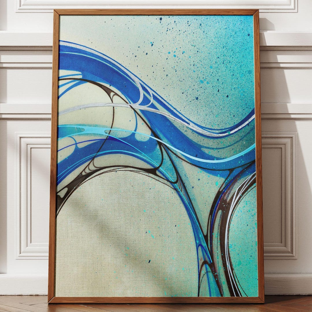 Modern Abstract Blue Geometric Art Print, Large Wall Decor, Abstraction ...