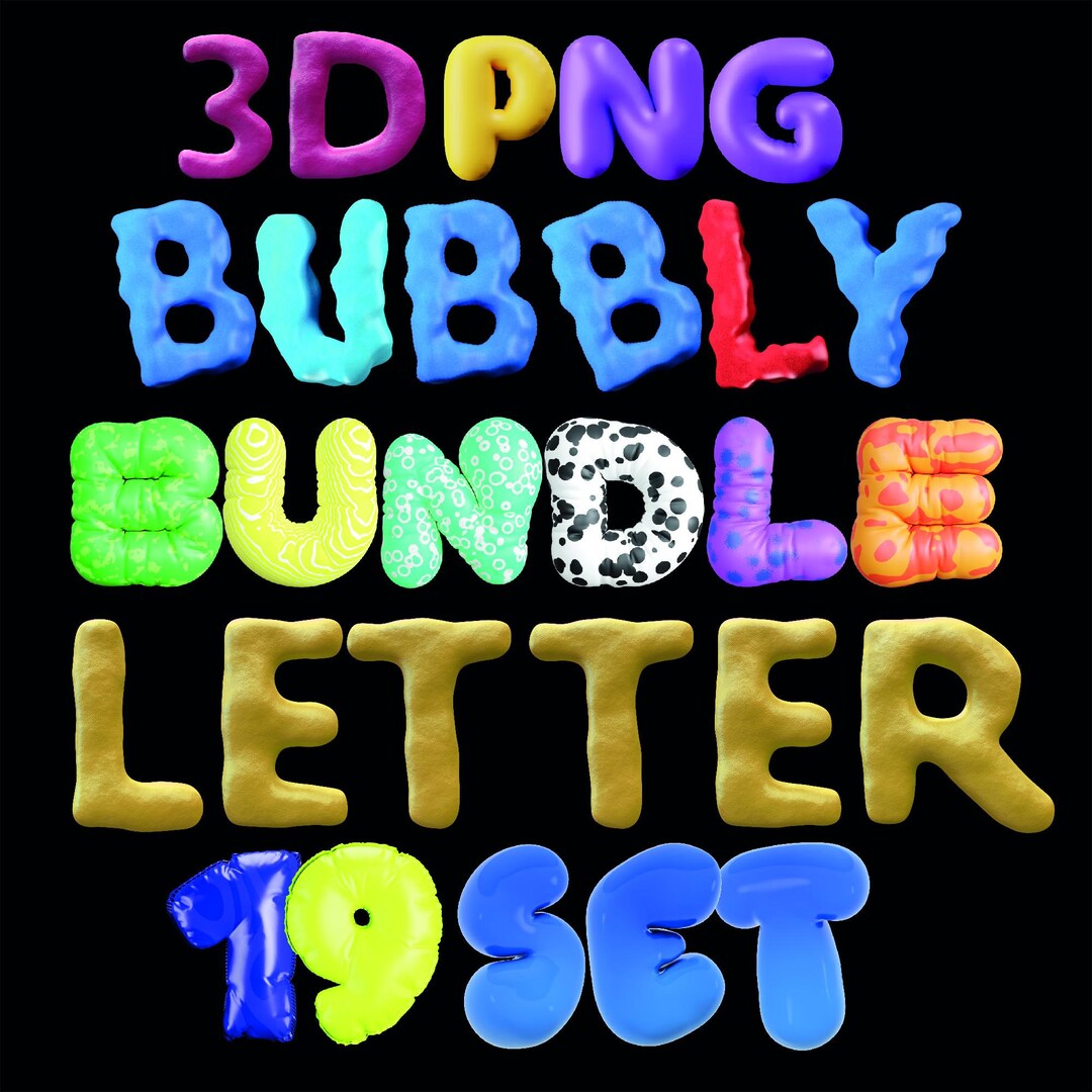 19 SET 3D Bubbly Balloon Letters Clipart PNG Bundle, Bubbly Fonts ...