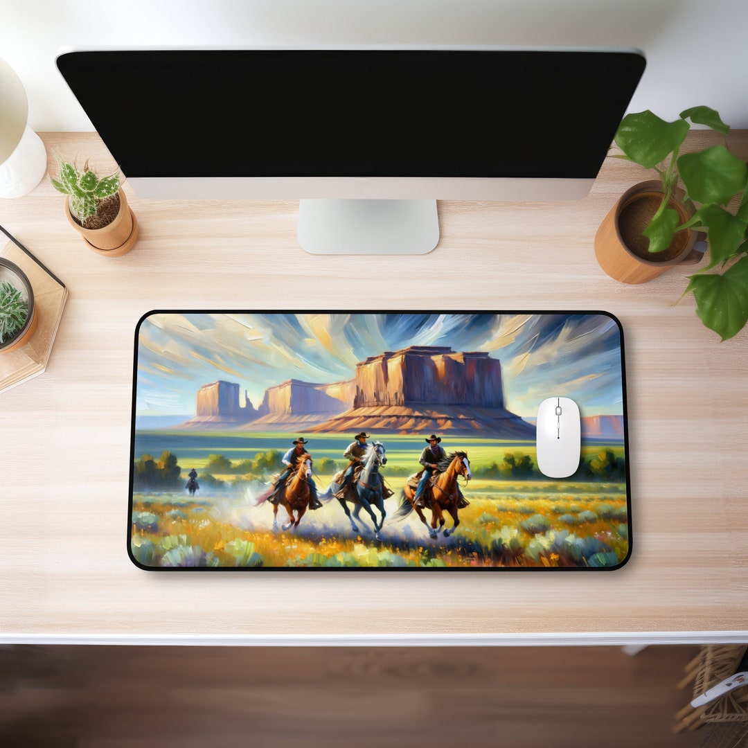 Cowboy Desk Mat Mouse Pad, Aesthetic Landscape, Wild West, Cowboy Desk ...