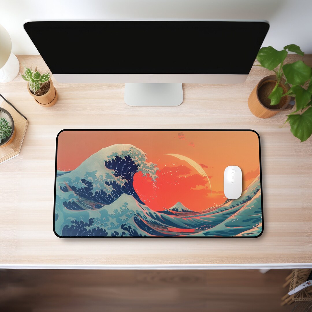 Handcrafted Japanese the Great Wave Desk Mat, Japanese Desk Mat, Lofi ...