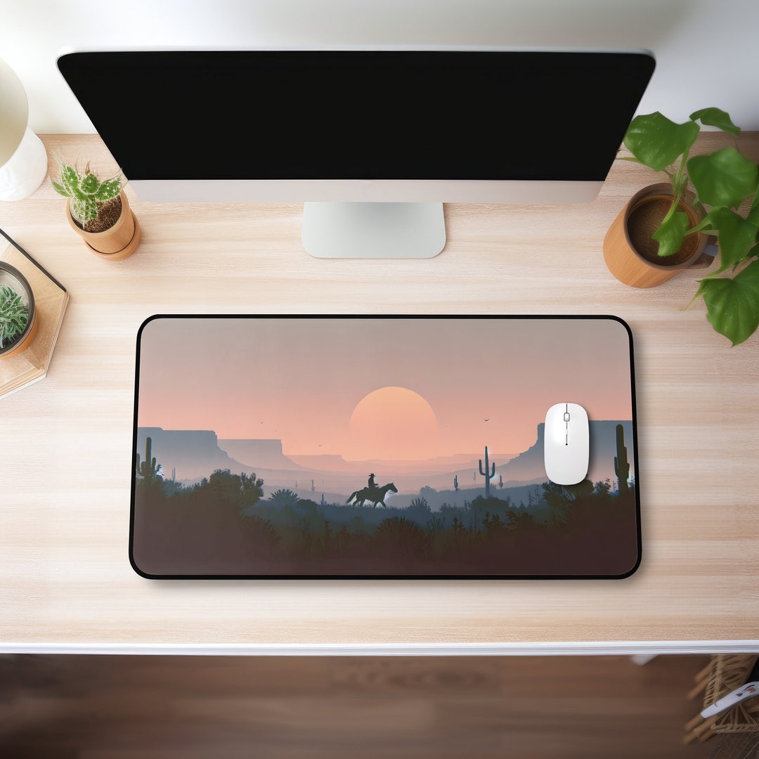 Cowboy Desk Mat Mouse Pad, Aesthetic Landscape, Wild West, Cowboy Desk ...