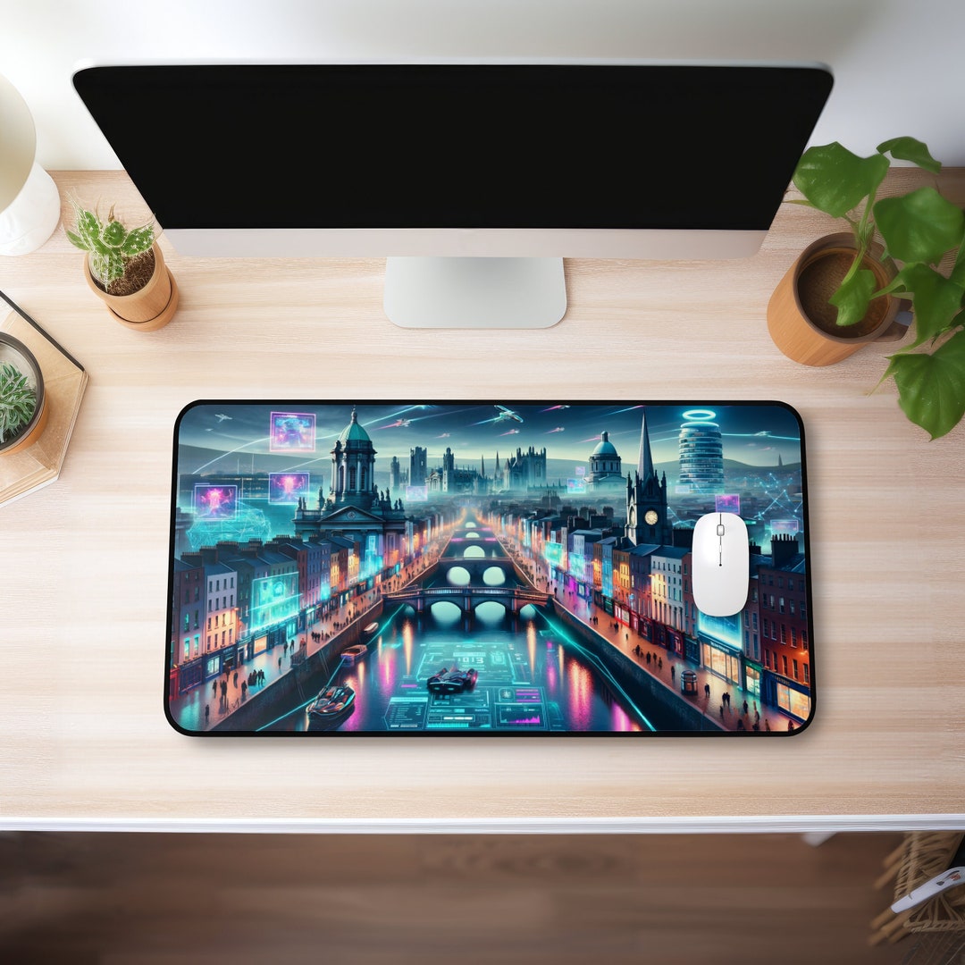 Cyberpunk City Desk Mat, Futuristic Aesthetic, Vaporwave & Synthwave ...
