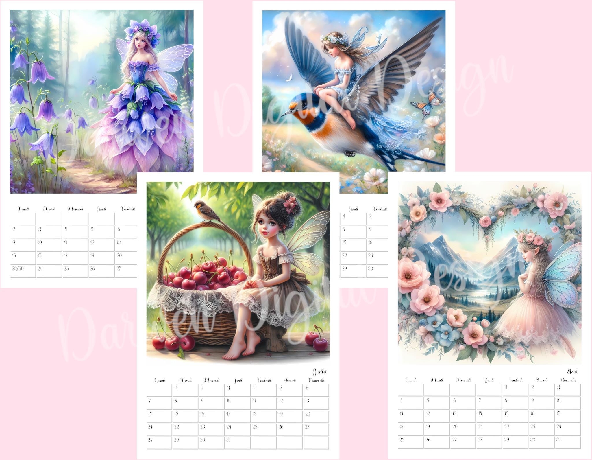 Printable Calendars 2025, Fairies, Fées, Magical World Calendar, 3 ...