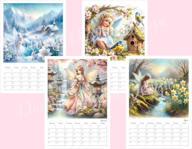Printable Calendars 2025, Fairies, Fées, Magical World Calendar, 3 ...