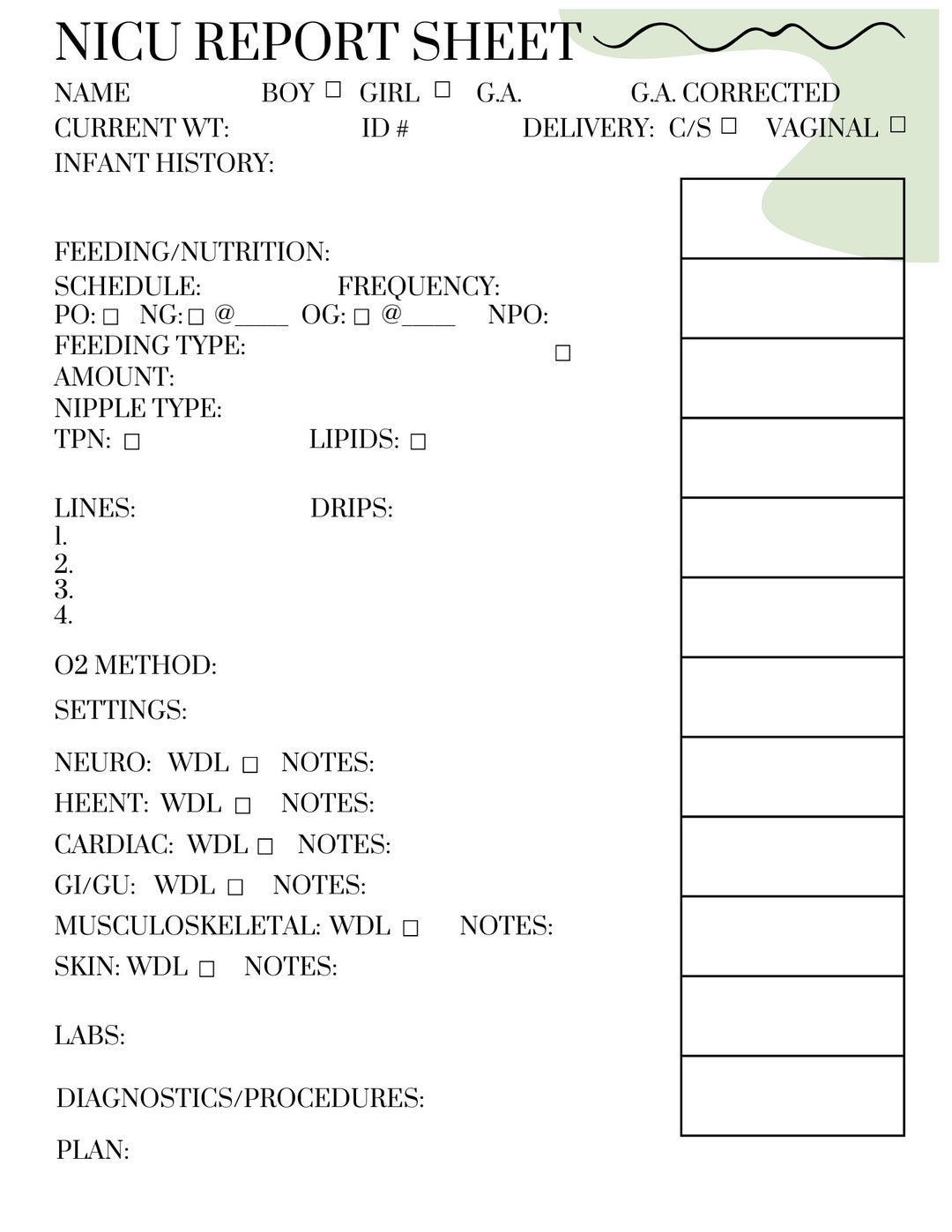 NICU Report Sheet - Etsy