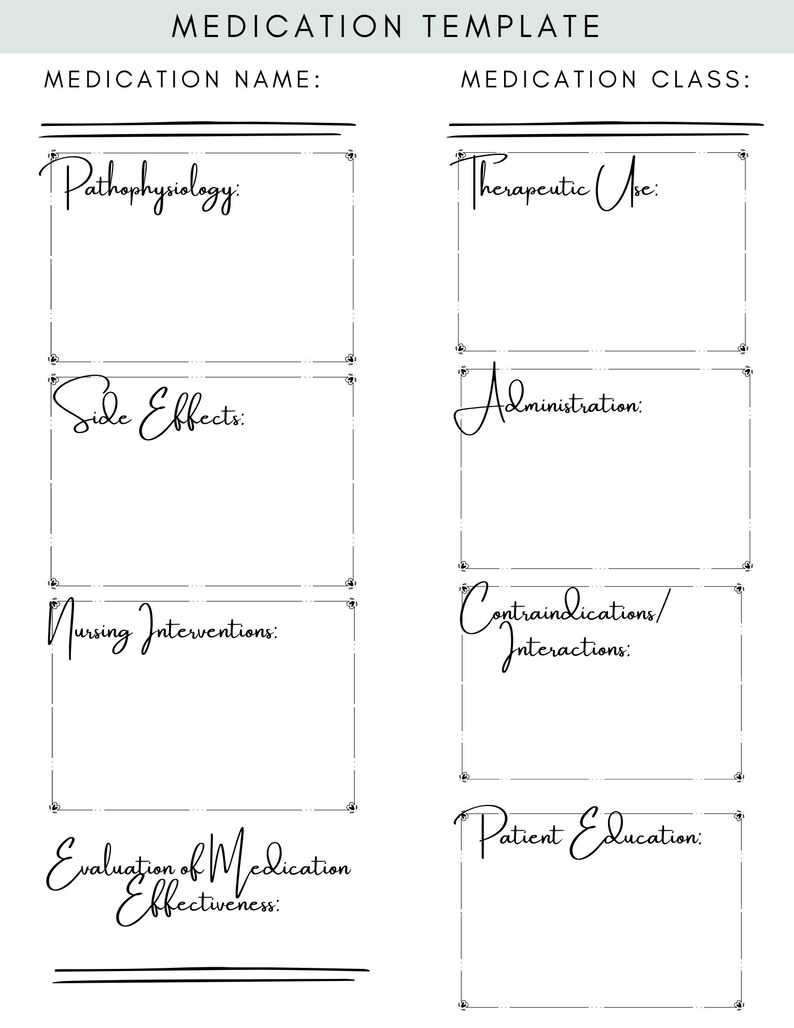 Medication Template for Nursing School - Etsy