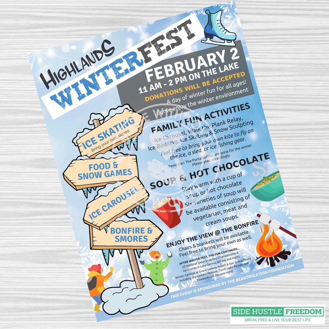 Winter Fest Fundraiser Flyer, Benefit Charity Nonprofit Party Games ...