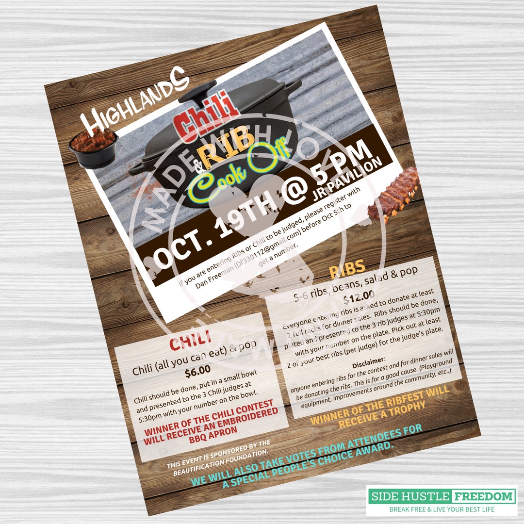 Chili and Rib Fest Fundraiser Flyer, Benefit Charity Nonprofit Party ...