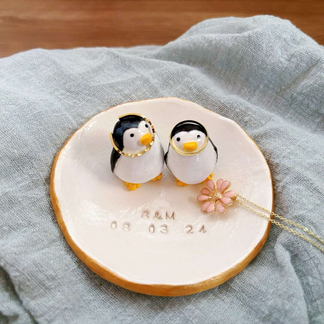 Penguins Ring Dish/penguin Jewelry Dish/date and Initials/personalized ...