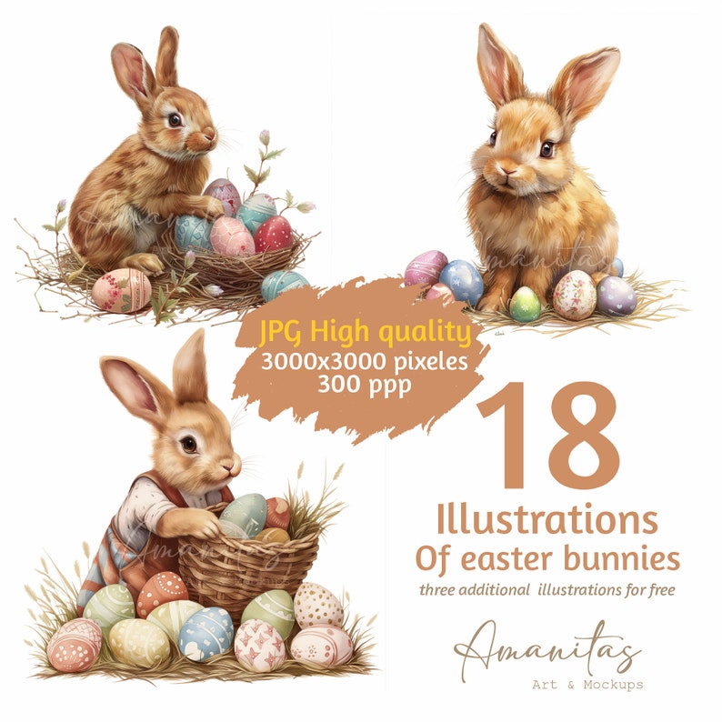 Easter Bunny Clipart Bundle, Easter Clipart, Easter Graphics, Easter ...