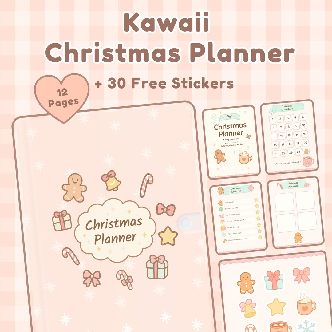 Christmas Digital Planner Cute December Kawaii Holiday Planner for ...