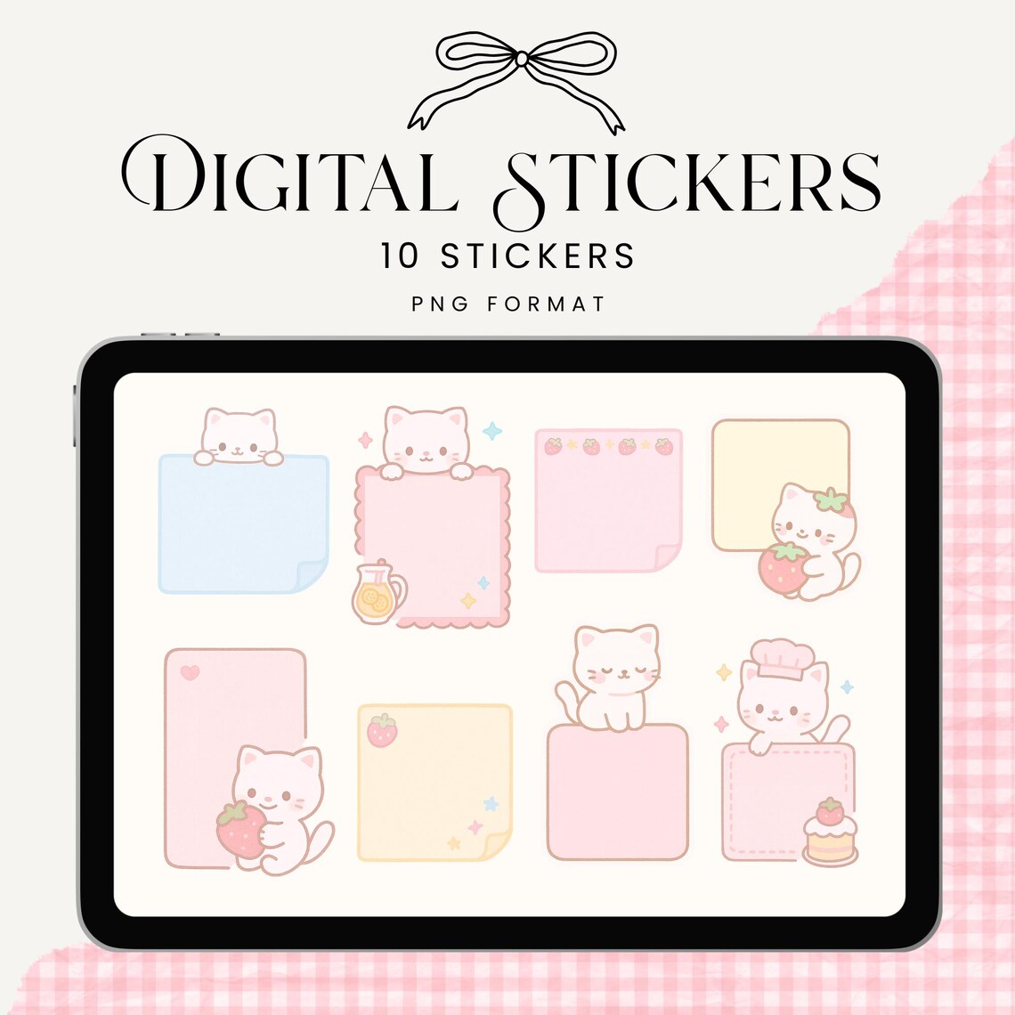 Pastel Kawaii Cute Digital Sticky Notes Cute Cat Digital Sticky Notes ...