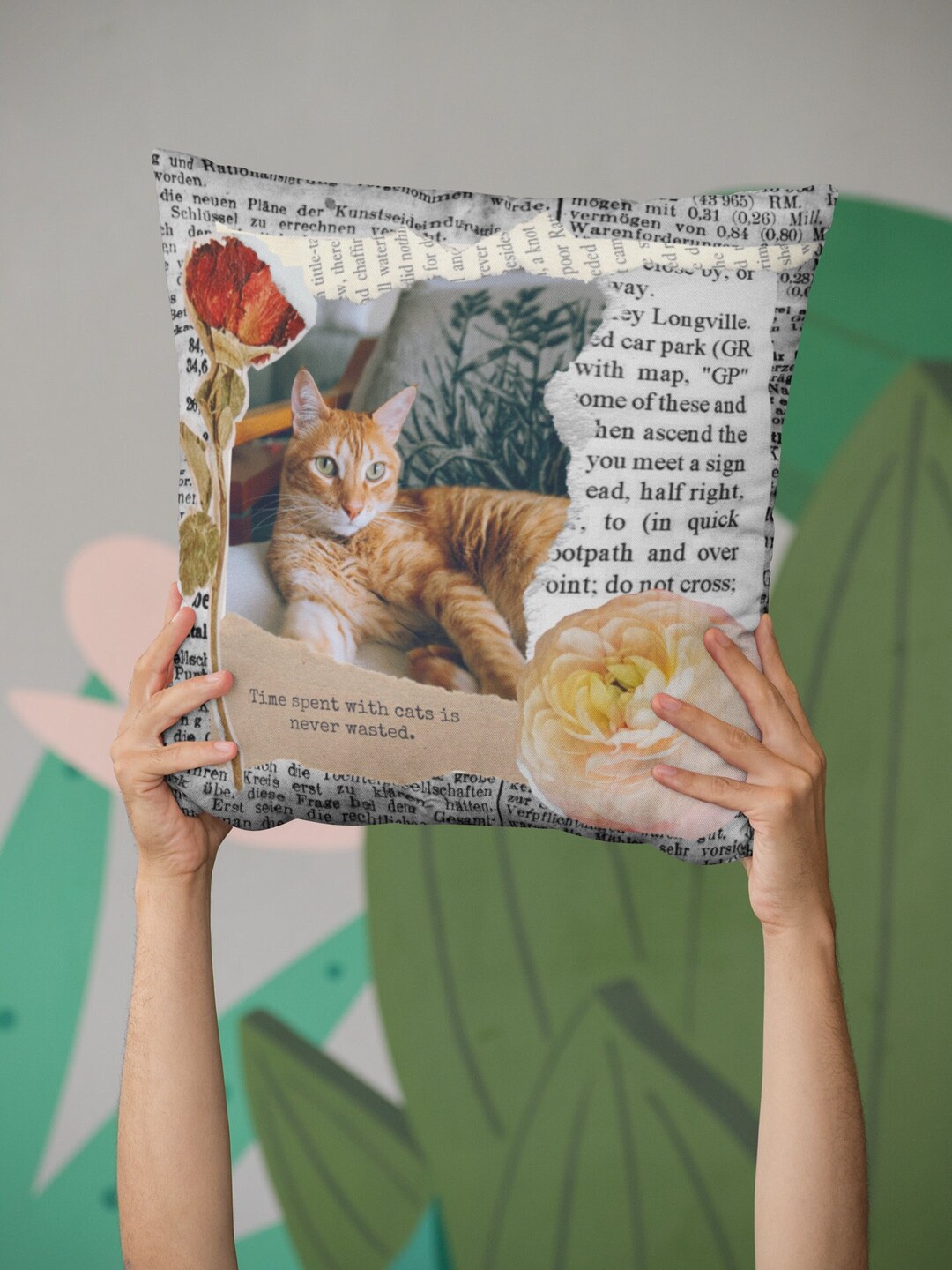 Custom Cat Pillowcase Using Cat Photo, Collage Vintage Art Personalized ...