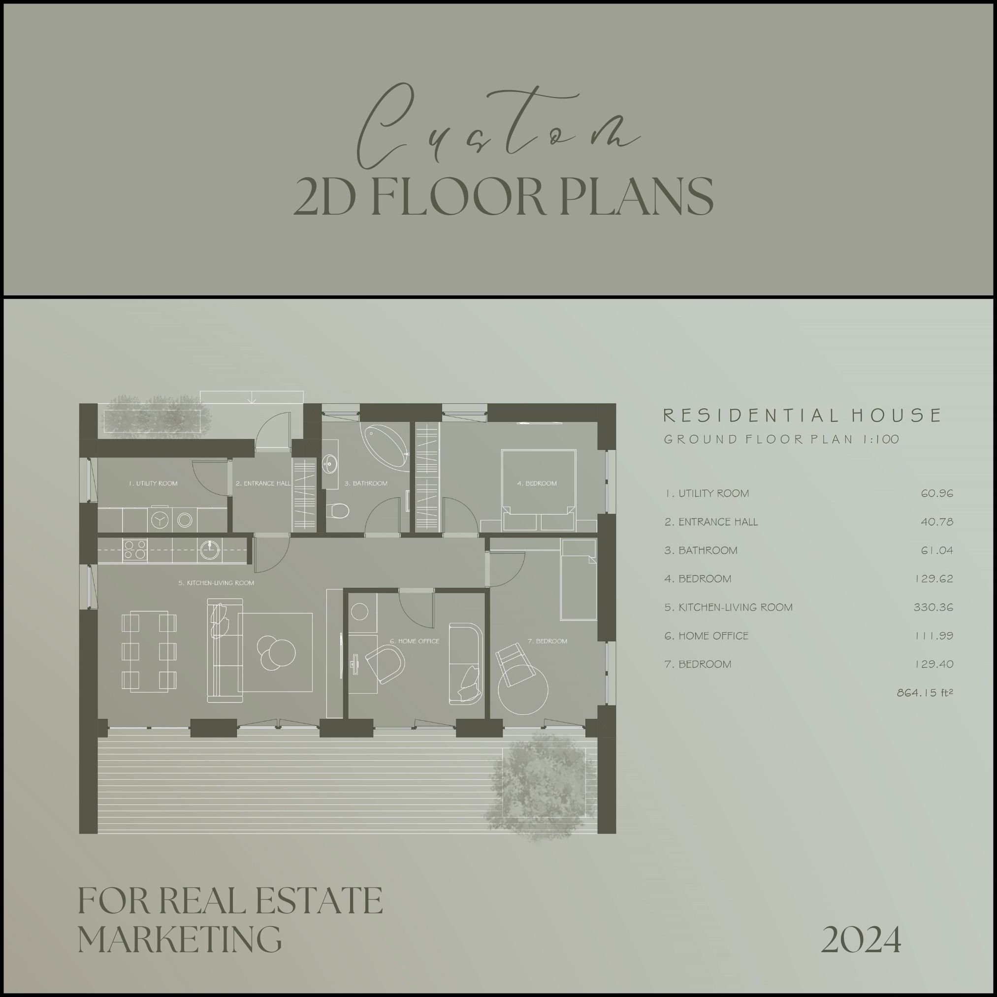 Custom 2D Floor Plan Real Esate Listing Airbnb Property Hotels Highest ...