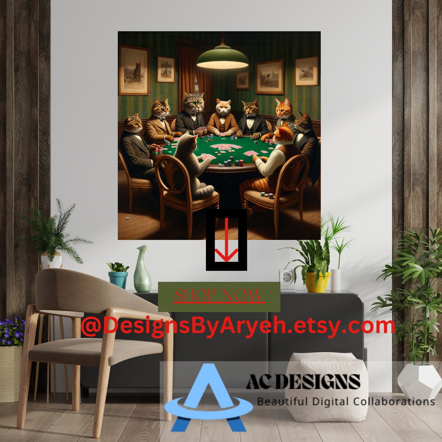 Cats Playing Poker Digital Art Printable Whimsical Cat Poker Game ...