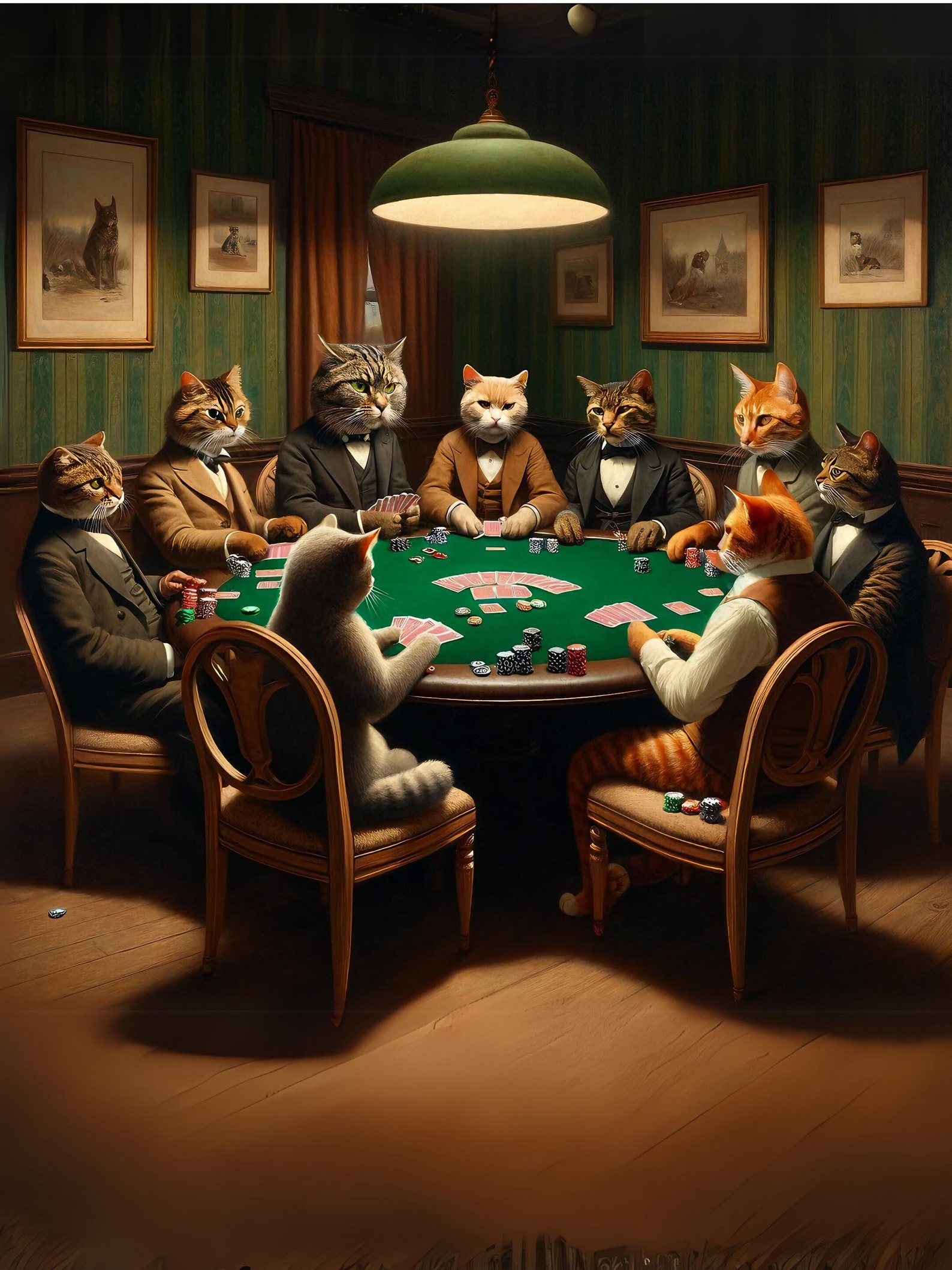 Cats Playing Poker Digital Art Printable Whimsical Cat Poker Game Feline Card Players Poster - Etsy