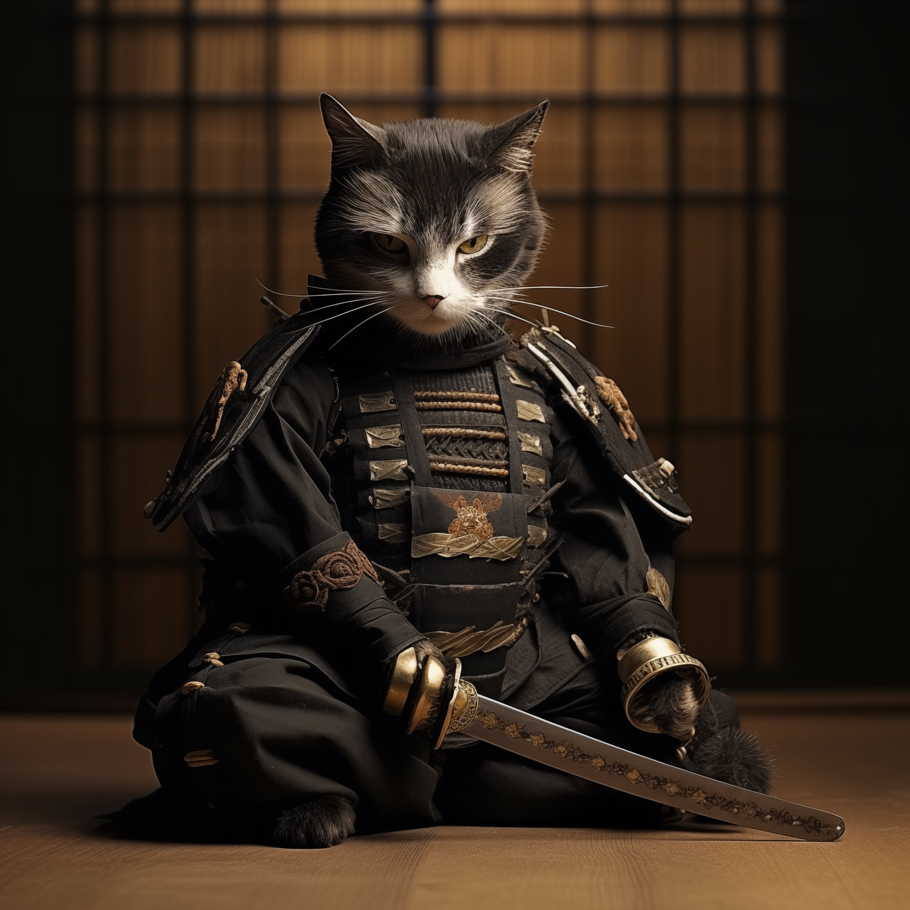 Samurai Cat Art Download Printable Bushido Cat Image Katana Warrior ...
