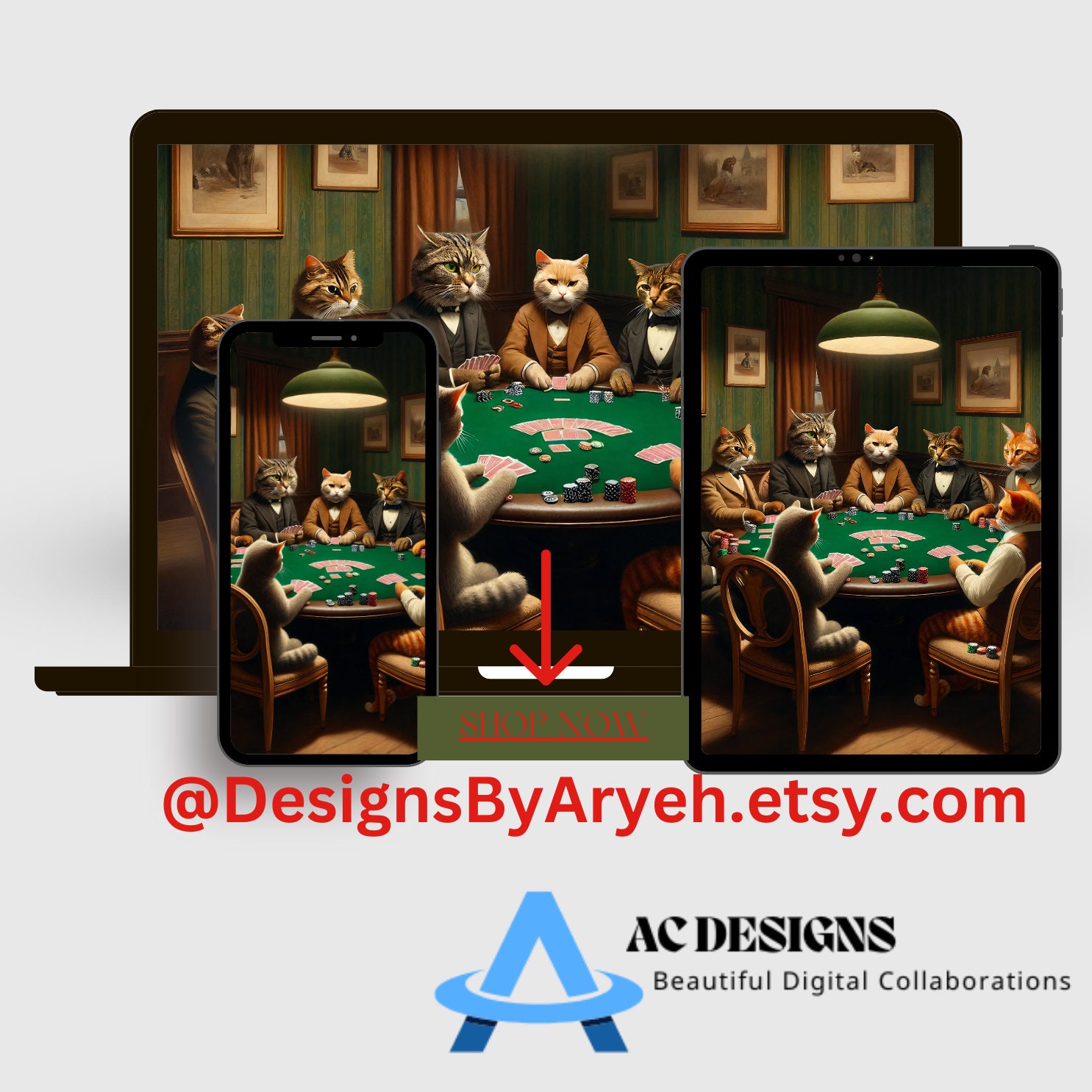 Cats Playing Poker Digital Art Printable Whimsical Cat Poker Game ...