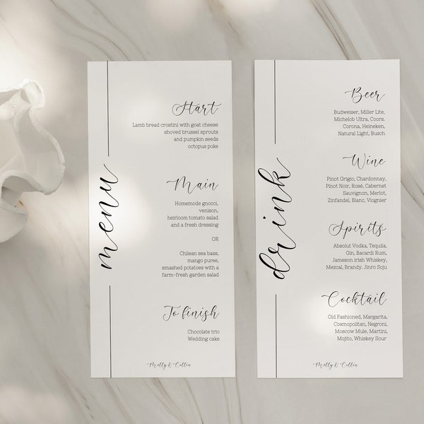 Black and White Menu Card - Etsy