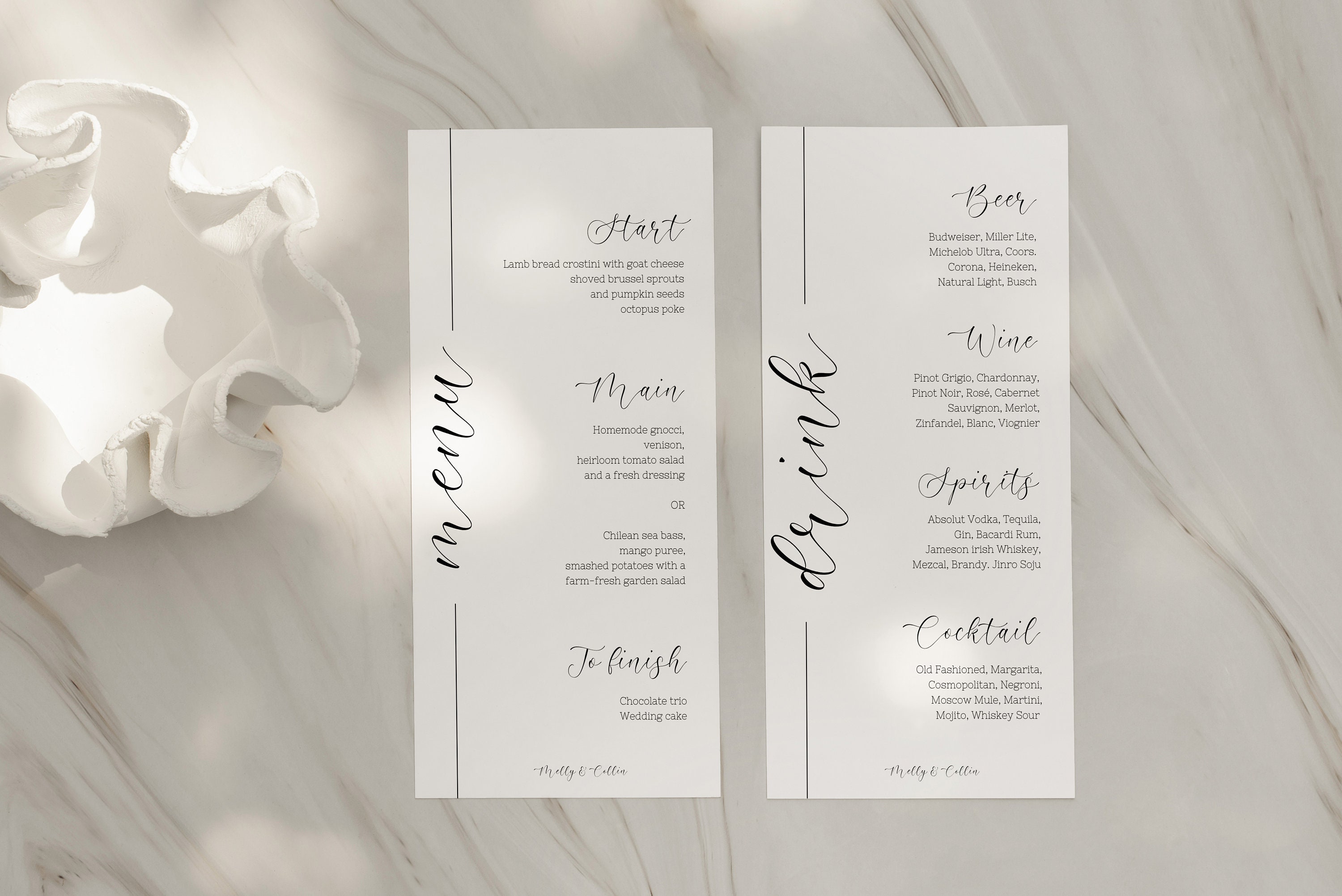Modern Menu and Drinks Card Wedding, Black and White Menu Card ...