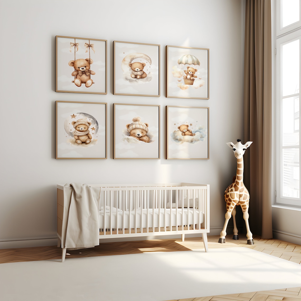 Set of 6 Teddy Bear Print,nursery Decor,nursery Wall Printable,neutral ...