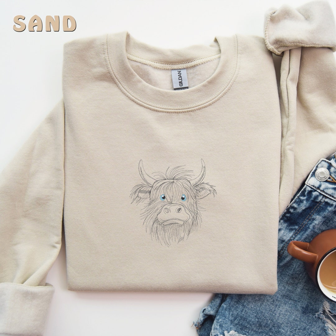 Embroidered Cute Cow Shirt, Cow Shirt for Mom, Aesthetic Sweater, Funny ...