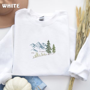 Nature Embroidered Sweatshirt, Pine Tree and Mountain Silhouette ...