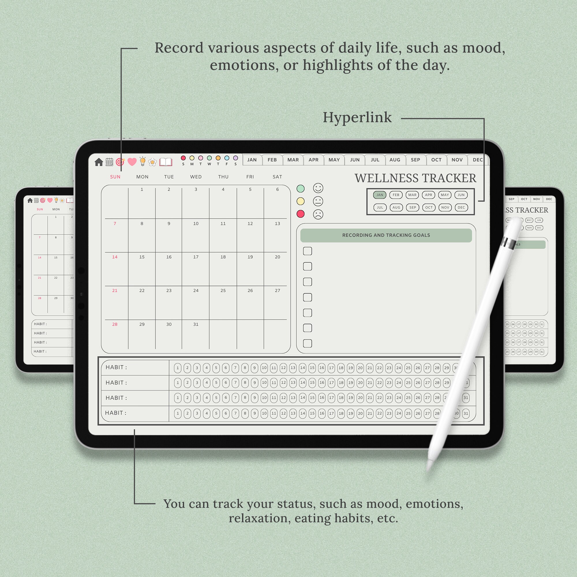 Digital Planner 2024 : Minimal Green Color Weekly, Yearly, and Hyperlink Planner Project Record ...