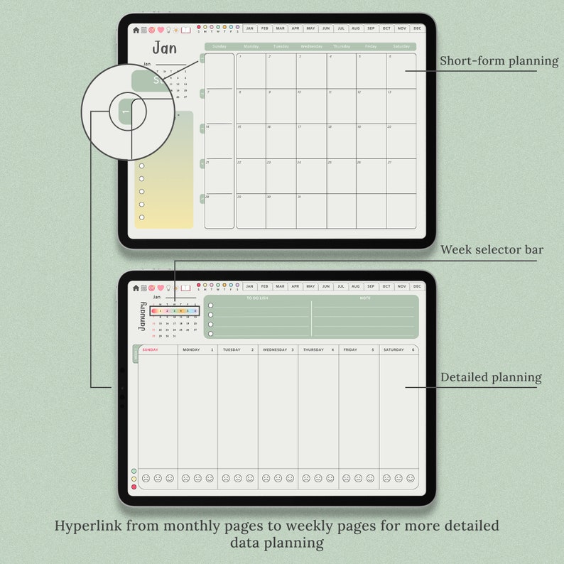 Digital Planner 2024 : Minimal Green Color | Weekly, Yearly, and ...