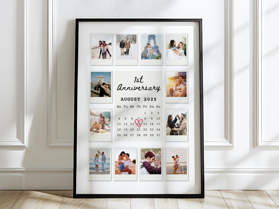 Anniversary Polaroid Collage Template, Custom Polaroid Photo Frame, 1st ...