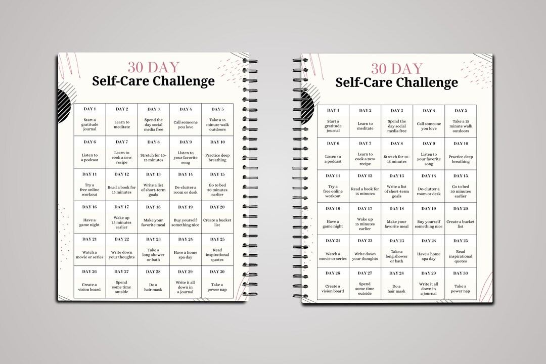 White Abstract 30 Days Self Care Challenges Planner Self Care Planner ...