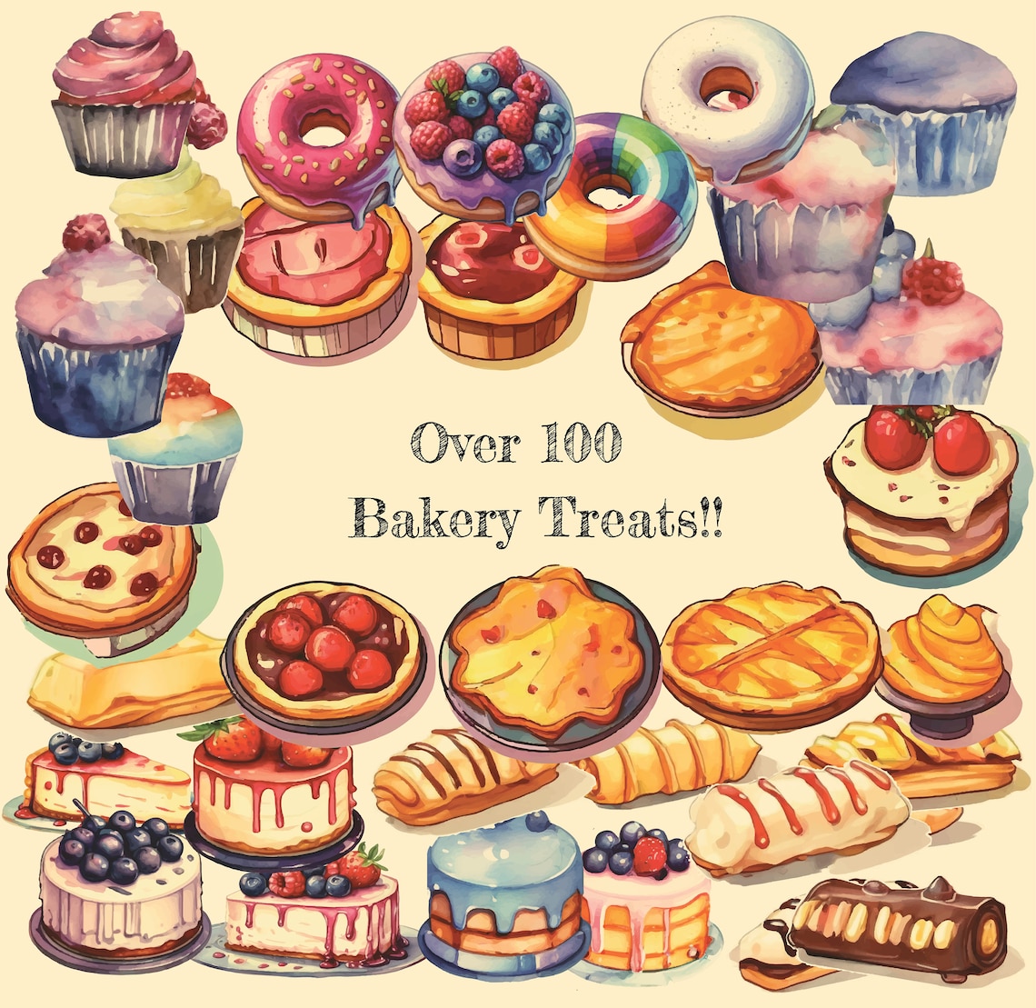 Watercolor Bakery Clipart Clipart Bakery Treats Bakery Clipart Bundle ...
