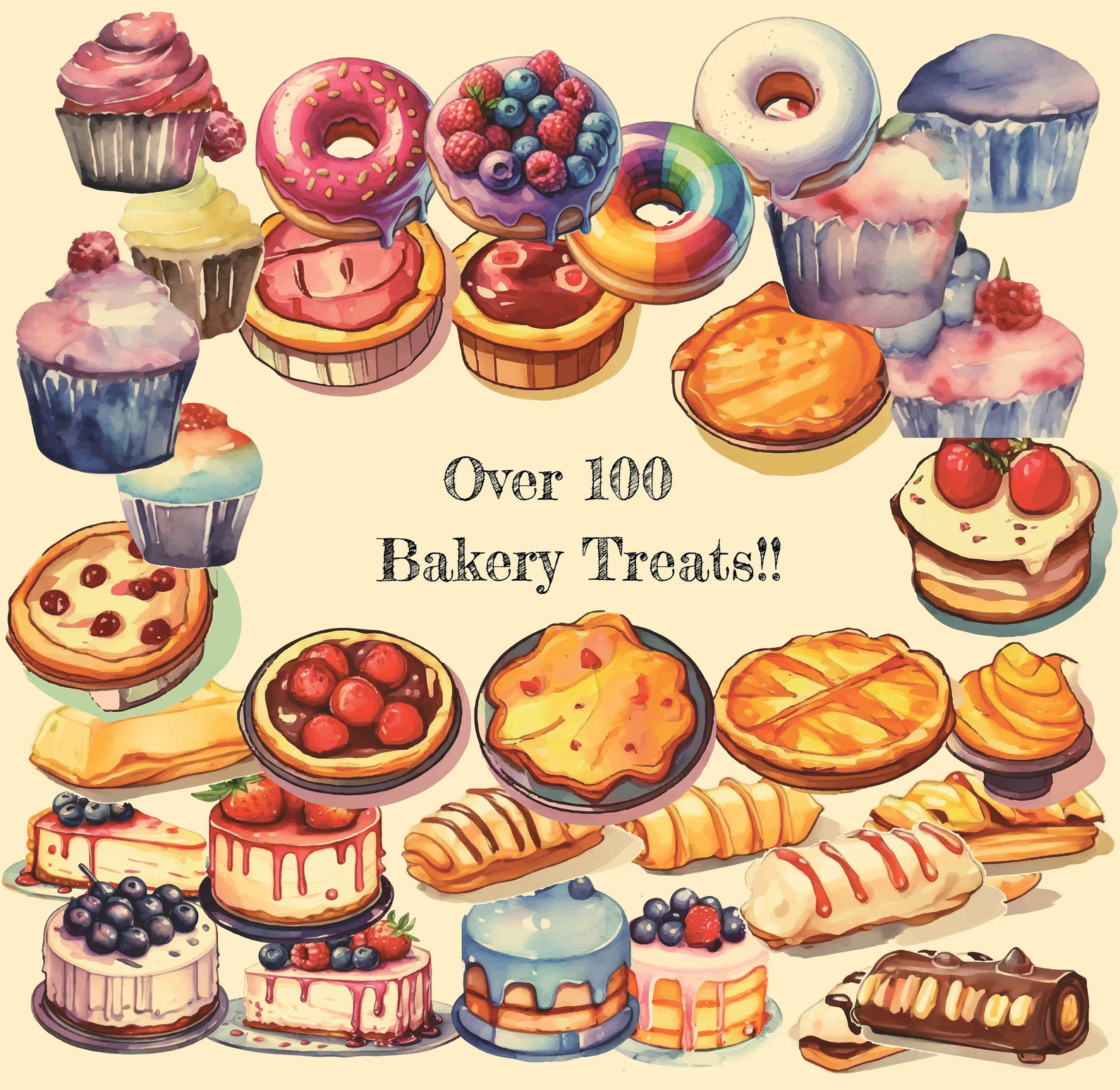 Watercolor Bakery Clipart Clipart Bakery Treats Bakery Clipart Bundle ...