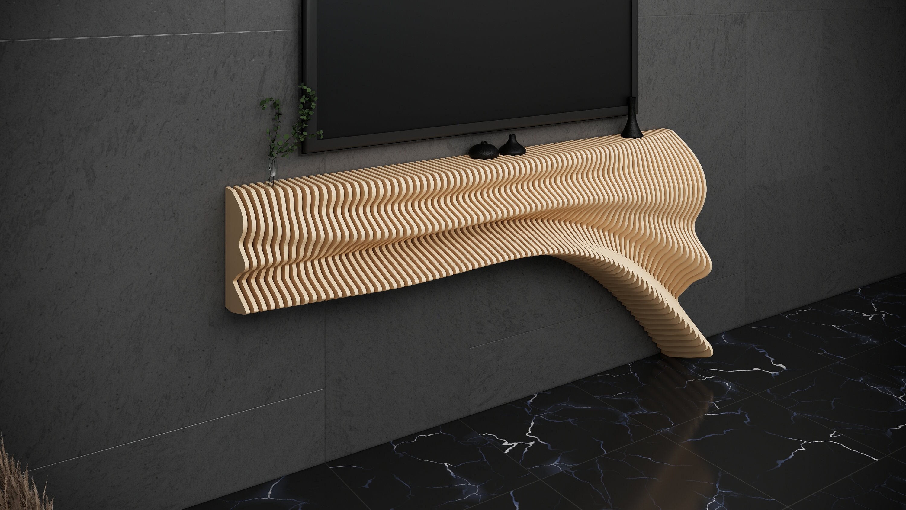Parametric Shelf Unit Wavy Wooden Tv Unit Design & Architecture Art ...
