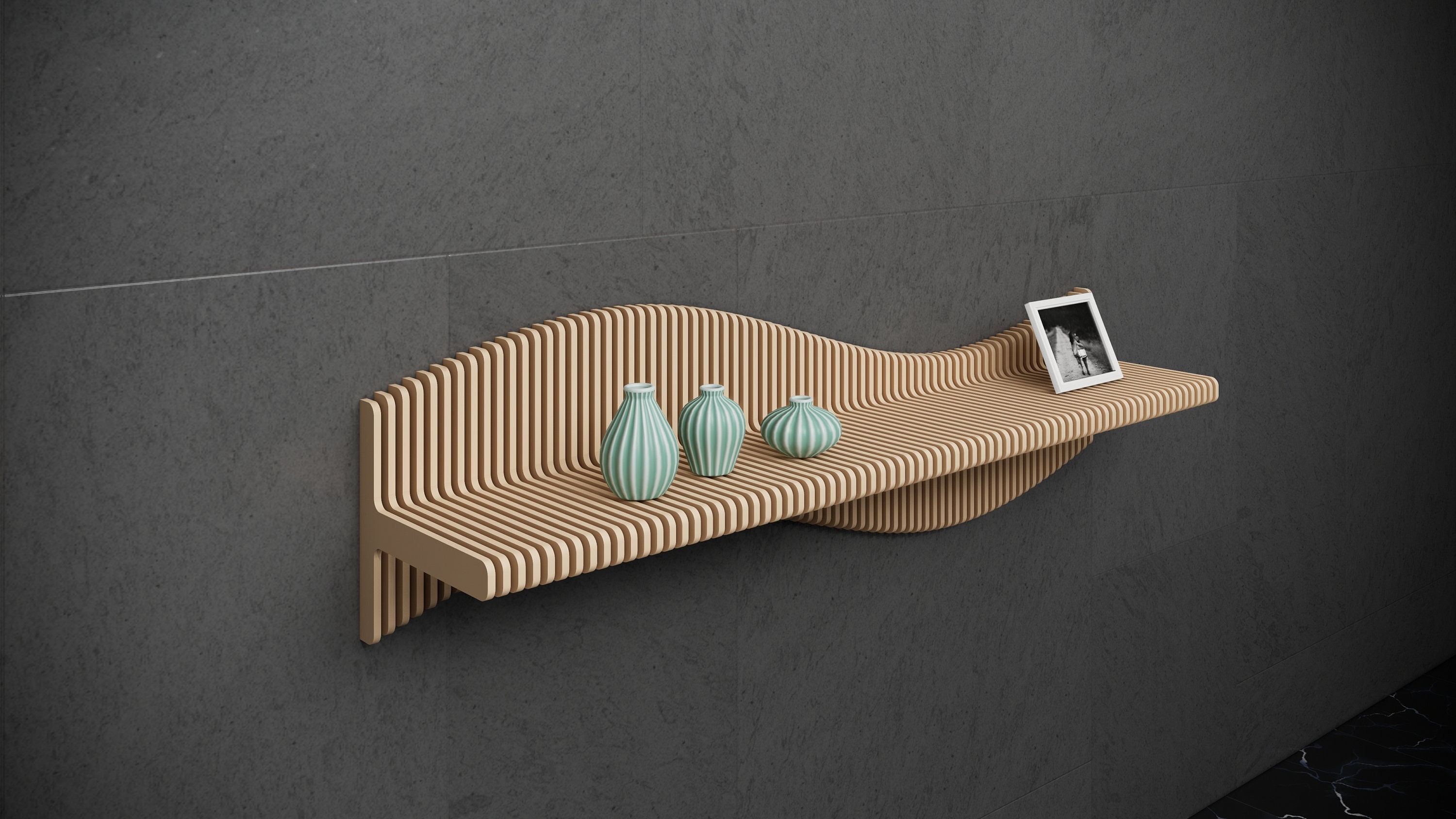 Parametric Wall Art Wavy Wooden Shelf Decor & Modern Furniture Design ...