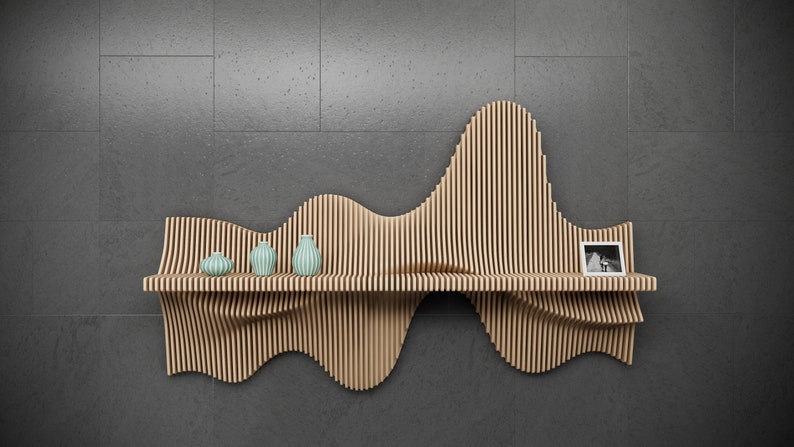 Parametric Wall Art Wavy Wooden Shelf Decor & Modern Furniture Design ...