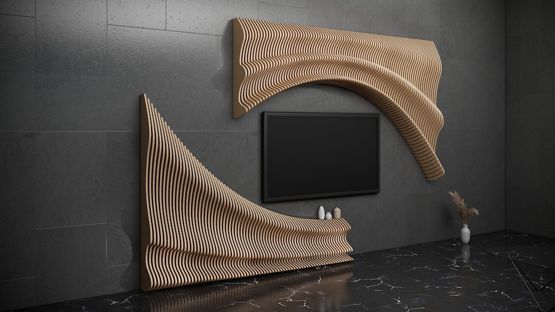 Parametric Wavy Wooden Tv Unit Shelf Tv Panel Design, Parametric ...