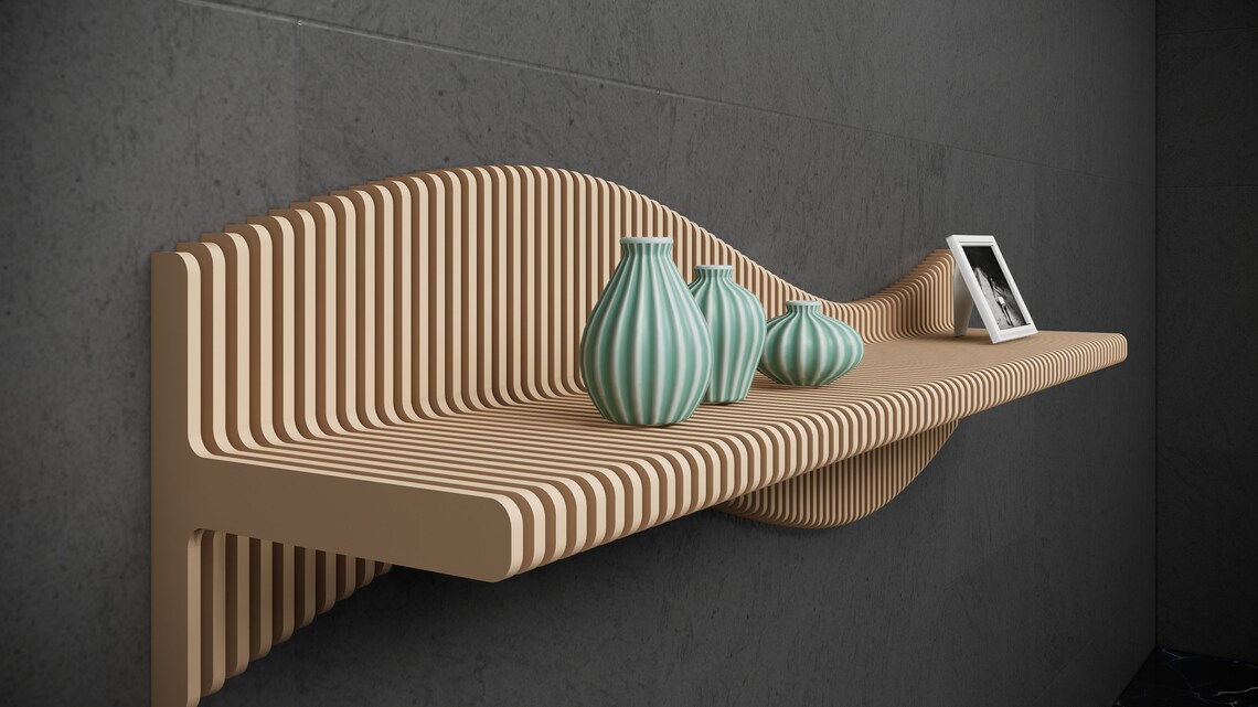 Parametric Wall Art Wavy Wooden Shelf Decor & Modern Furniture Design 3D Printed Cutting Machine ...