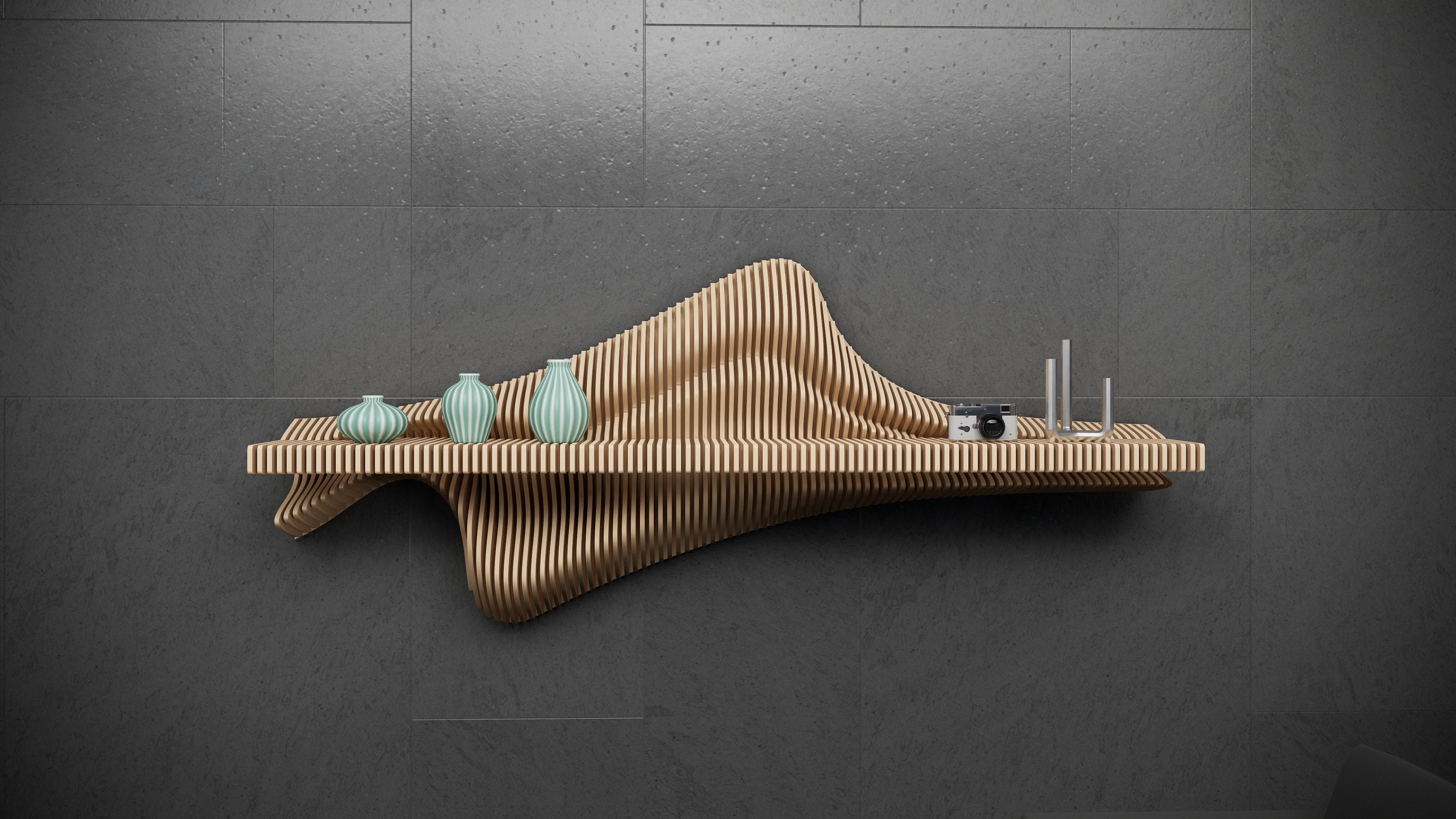Parametric Wall Art Wavy Wooden Shelf Decor & Modern Furniture Design ...