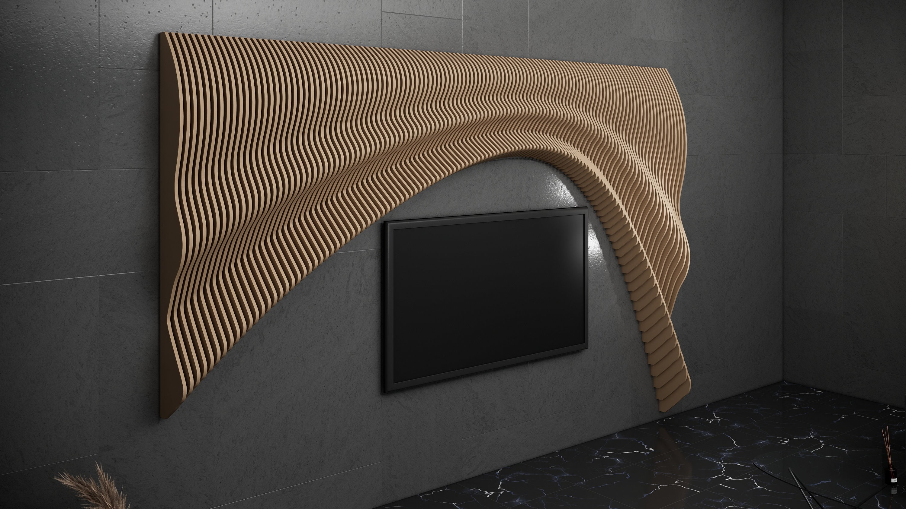 Parametric Art Wavy Wooden Panel and Modern TV Unit Design CNC Router ...
