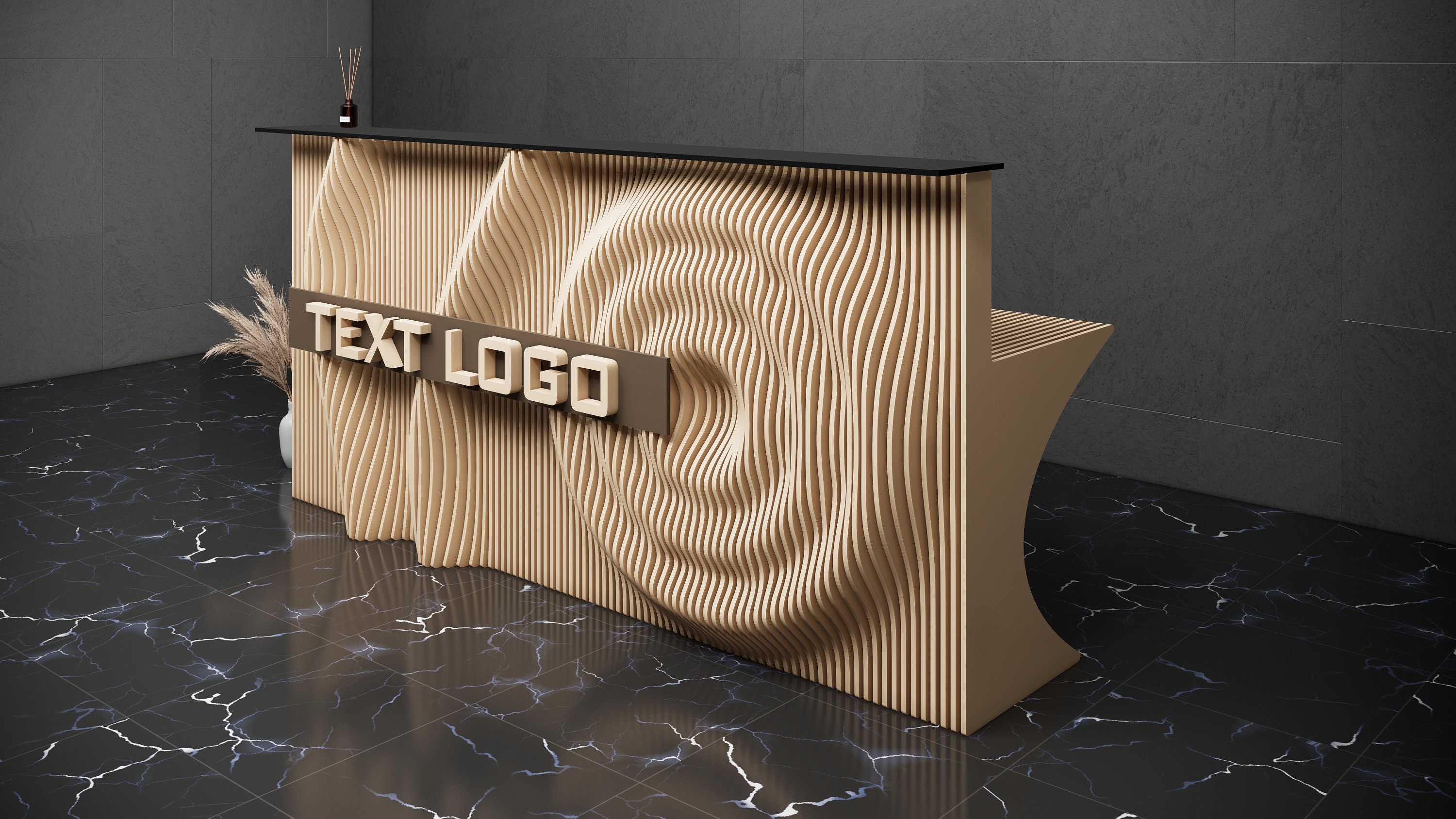 Parametric Logo Design Wavy Wooden Parametric Office Desk and Interior Furniture 3D Art CNC ...