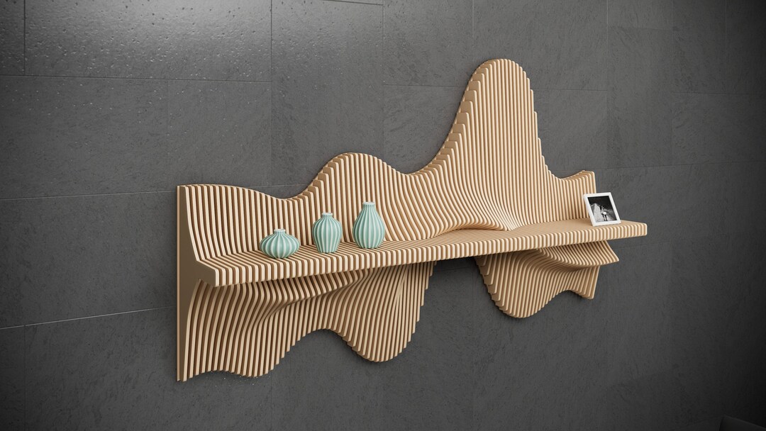 Parametric Wall Art Wavy Wooden Shelf Decor & Modern Furniture Design ...