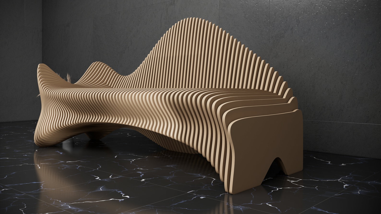 Parametric Sofa Design Wavy Wooden Modern Office and Home Furniture 3D Art CNC Router Cutting ...
